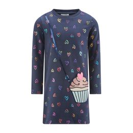happy girls M&auml;dchen Jerseykleidnavy, Gr. 116, bedruckt, Jersey, Obermaterial: 100% Baumwolle, Kleider, Baumwolle, Cupcake Applikation, Pailletten