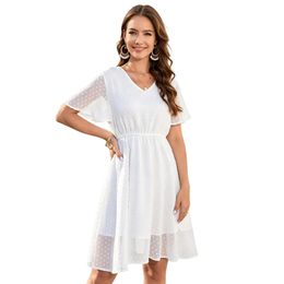 Kojooin Kleid 'Damen Schwungvolle Mini-Kleid mit Schweizer Punkten Puff&auml;rmeln luftig locker f&uuml;r Sommer Freizeit' Damen Gr&ouml;&szlig;e 44 wei&szlig;