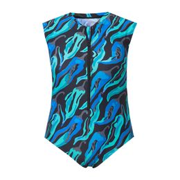 Ulla Popken Badeanzug Damen Gr&ouml;&szlig;e L/XL blau / cyanblau / schwarz