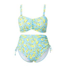 Ulla Popken Bikini Damen Gr&ouml;&szlig;e L/XL hellblau / limone / khaki