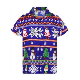 King Kameha Button Up Shirt 'Christmas Rows' male size 4XL Blue