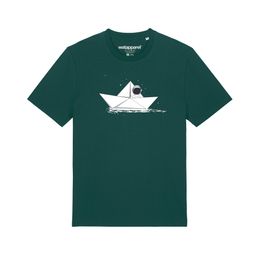 Watapparel T-Shirt ' Astronaut in paper boat ' Herren Gr&ouml;&szlig;e M dunkelgr&uuml;n / schwarz / wei&szlig;