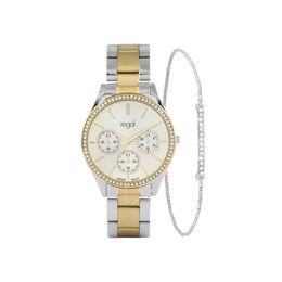 Lucardi Set: Uhr und Armband Damen Gr&ouml;&szlig;e Onesize gold / silber / wei&szlig;