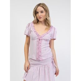 BROKE + SCH&Ouml;N Blouse 'Kurzarm Bluse mit R&uuml;schen' female size XS Pink
