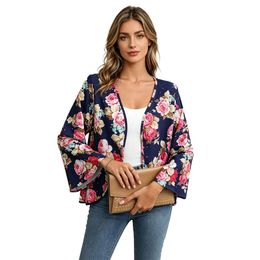 KoJooin Between-Season Jacket 'Damen-Strandkleid mit Blumenmuster, Kimono-Cardigan, offene Bluse/Top' female size XL Navy