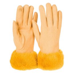 styleBREAKER Full Finger Gloves 'Unifarbene Touchscreen Handschuhe mit Kunstfell' female size XS/XL Curry