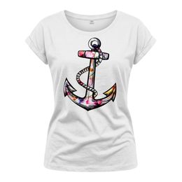 Makaya Shirt 'Blumen Anker' Damen Gr&ouml;&szlig;e L wei&szlig;