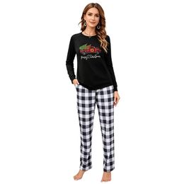 KoJooin Pajama 'Damen Weihnachts-Pyjama-Set im Karomuster Klassische,Lang&auml;rmelige Loungewear zum Familien-Matching' female size L Black