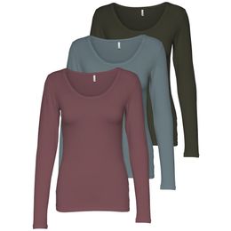 Only Shirt Damen Gr&ouml;&szlig;e L taubenblau / rostbraun / gr&uuml;n