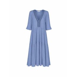 Haris Cotton Kleid 'Maxi Dress in Textured Cotton with Laced Trim V Neck' Damen Gr&ouml;&szlig;e 34 royalblau Sommerkleid