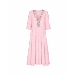 Haris Cotton Kleid 'Maxi Dress in Textured Cotton with Laced Trim V Neck' Damen Gr&ouml;&szlig;e 34 hellpink Sommerkleid