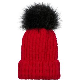 styleBREAKER M&uuml;tze 'Strick Bommelm&uuml;tze mit Flecht Muster' Damen Gr&ouml;&szlig;e 56/61 rot