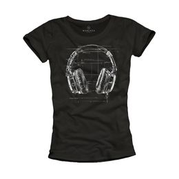 MAKAYA Shirt 'Blue Print Headphone' female size S Black