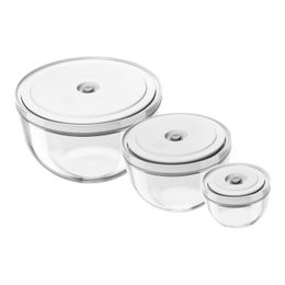 Zwilling Fresh & Save BOWLS Vakuumsch&uuml;ssel Set S/M/L / 6-tlg, Glas, Transparent-Wei&szlig;