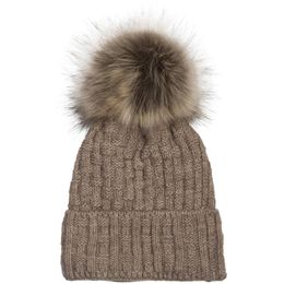 styleBREAKER M&uuml;tze 'Strick Bommelm&uuml;tze mit Flecht Muster' Damen Gr&ouml;&szlig;e 56/61 braunmeliert