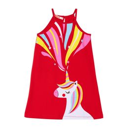 Denokids Dress 'Unicorn' girl size 134 Light blue / Curry / Rose / Red