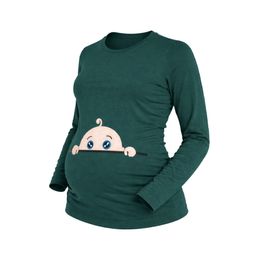 M.m.c. Umstand Shirt 'Neugieriges Baby Umstandslangarmshirt' Damen Gr&ouml;&szlig;e S dunkelgr&uuml;n