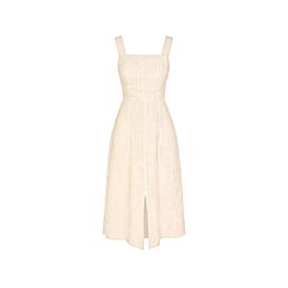 Haris Cotton Kleid 'Square Neck Striped Linen Tie Back Dress with Front Slit' Damen Gr&ouml;&szlig;e 40 ecru Sommerkleid