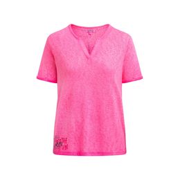 SOCCX T-Shirt mit Leinen-Optik und R&uuml;ckenprint Damen Gr&ouml;&szlig;e S pink
