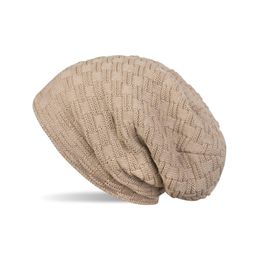 styleBREAKER Beanie 'Feinstrick Beanie mit Flecht Muster und Teddyfleece' female size 56/61 Light brown
