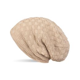 styleBREAKER M&uuml;tze 'Feinstrick Beanie mit Flecht Muster und Teddyfleece' Damen Gr&ouml;&szlig;e 56/61 sand