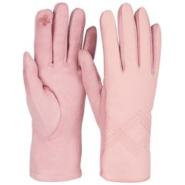 styleBREAKER Fingerhandschuhe 'Touchscreen Handschuhe Zick-Zack bestickt' Damen Gr&ouml;&szlig;e XS/XL ros&eacute;