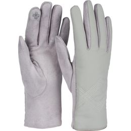 styleBREAKER Full Finger Gloves 'Touchscreen Handschuhe Zick-Zack bestickt' female size XS/XL Light grey
