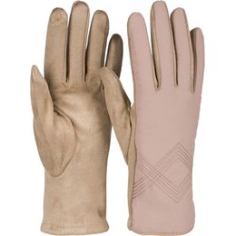 styleBREAKER Full Finger Gloves 'Touchscreen Handschuhe Zick-Zack bestickt' female size XS/XL Brown