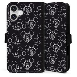 DeinDesign iPhone 16 Plus Handy Klapph&uuml;lle Handyh&uuml;lle aus Kunst Leder schwarz Flip Case Mickey Mouse Disney Official Licensed Product Sideflip mit Lasche