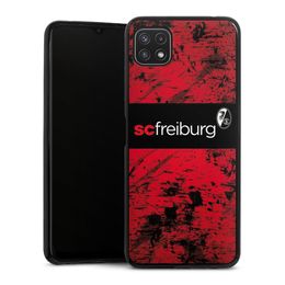 DeinDesign Galaxy A22 5G Handy Slim Case extra d&uuml;nn Silikon Handyh&uuml;lle schwarz H&uuml;lle Official Licensed Product Sc Freiburg Logo Silikon Slim Case