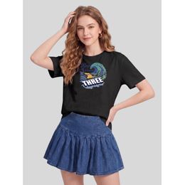 LapaPlus Shirt 'Women Vintage Gradient Wave Keep growing THREE Letter Print T-Shirt' female size L Black