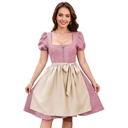 Kojooin Dirndl 'Damen Zweiteiliges Oktoberfest-Set Kunstleder-Optik Kleid mit verstellbarer Sch&uuml;rze Dirndl-Kleid' Damen Gr&ouml;&szlig;e 44 pink