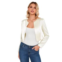 Kojooin Blazer 'Satin-Bolero-Jacke F&uuml;r Damen Mit Langarm Und Rundhalsausschnitt Kurzjacke Als Stilvoller &Uuml;berwurf' Damen Gr&ouml;&szlig;e 38 offwhite
