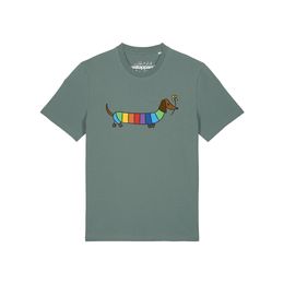 Watapparel T-Shirt 'Regenbogen Dackel' Herren Gr&ouml;&szlig;e XS gr&uuml;n / mischfarben