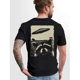 Neverless Shirt 'Ufo Waschb&auml;r R&uuml;ckenprint' Herren Gr&ouml;&szlig;e XL schwarz