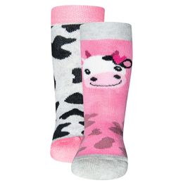 Ewers Stoppersocken 'Kuh' M&auml;dchen Gr&ouml;&szlig;e 19/20 grau / altrosa / schwarz / offwhite