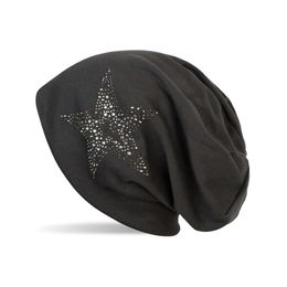 styleBREAKER M&uuml;tze 'Beanie M&uuml;tze mit Strass Nieten Stern' Damen Gr&ouml;&szlig;e 54/64 anthrazit