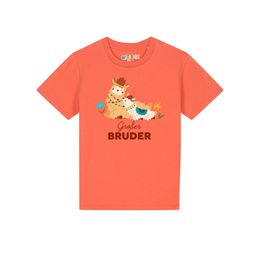 Watabout.kids T-Shirt 'Lama Gro&szlig;er Bruder' Jungen Gr&ouml;&szlig;e 98/104 creme / jade / koralle / hellorange