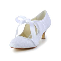 Jiajia Pumps '14031-1 Elegante Spitzen-Pumps in mit Schleife, Vintage Stil' Damen Gr&ouml;&szlig;e 42 wei&szlig;