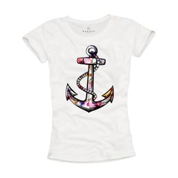 Makaya Shirt 'Blumen Anker' Damen Gr&ouml;&szlig;e M wei&szlig;