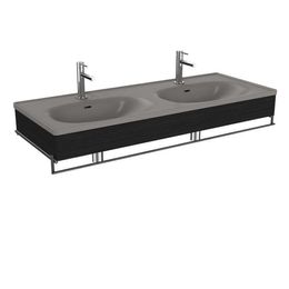 Vitra Equal Doppelm&ouml;belwaschtisch-Set 66064 132,5x52cm, M&ouml;belwaschtisch asymmetrisch, steingrau matt, mit Holzblende schwarz-eiche