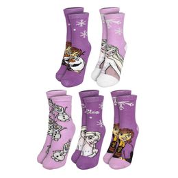 Disney Frozen 5er Pack Disney Die Eisk&ouml;nigin Socken Elsa, Anna & Olaf S&ouml;ckchen in lila | Gr.: 23-26