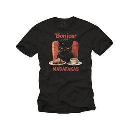Makaya Shirt 'Bonjour Katze' Herren Gr&ouml;&szlig;e S schwarz