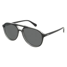 Polaroid PLD 4162/S | Unisex-Sonnenbrille | Fassung: Vollrand, Pilot, Kunststoff, Schwarz Kristall | Glasfarbe: Grau