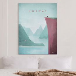 Bilderwelten Leinwandbild Henry Rivers Vintage Kunstdruck Reiseposter - Norwegen Leinwanddruck Hochformat - Wandbild modernes Bild auf Leinwand Wohnzimmer