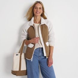 LANDS' END Steppjacke mit Teddy-&Auml;rmeln f&uuml;r Damen, Damen, size: regular, Elfenbein, Polyester, by Lands' End