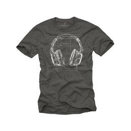 MAKAYA Shirt 'Blue Print Headphone' male size XXXL Grey