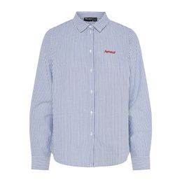 Pieces Damen Langarmbluse "PCIRENE LS SHIRT WVN NOOS", blau, Gr. S, gestreift, Web, Obermaterial: 100% Baumwolle, Blusen, Baumwolle, regular fit