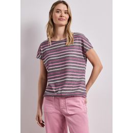 Street One Damen T-Shirt, grau, Gr. 40, gestreift, Stoff, 80% Polyester, 20% Viskose, Shirts, mit Rundhalsausschnitt