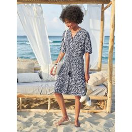 Heine Damen Druckkleid "Druck-Kleid", blau, Gr. 46, bedruckt, gebl&uuml;mt, gemustert, mehrfarbig, 100% Viskose, Kleider